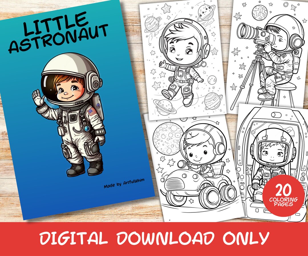 20 Little Astronaut Coloring Pages Book, Kids, Instant Download ...