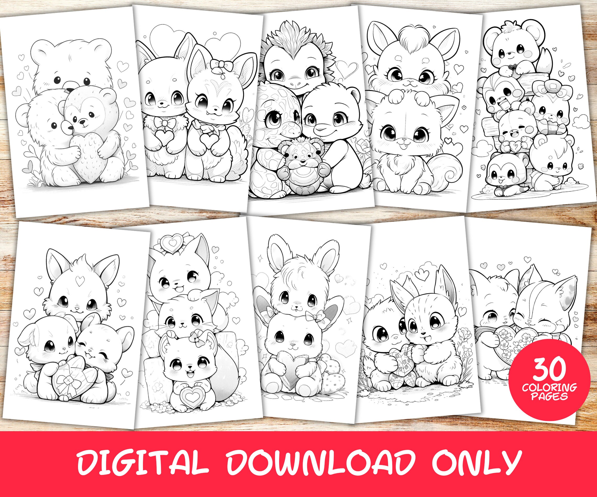 30 Valentines Day Cute Animals Volume 1 Coloring Pages Book, Kids ...