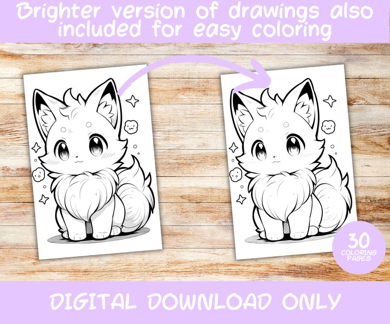 30 Kawaii Animals Volume 1 Coloring Pages Book, Kids, Adults, Instant ...
