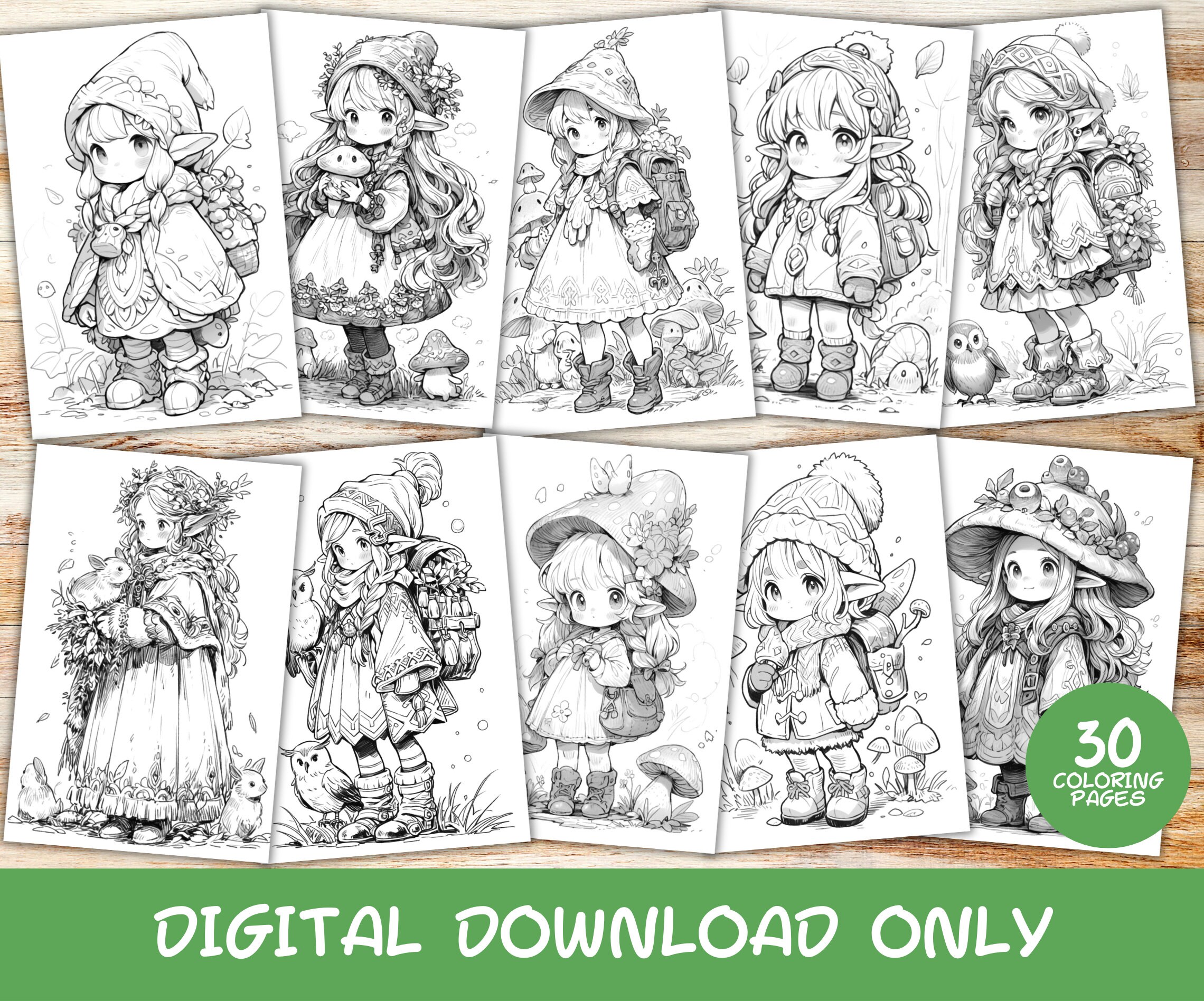 30 Forest Elves Volume 4 Coloring Pages Book, Kids, Adults Instant ...