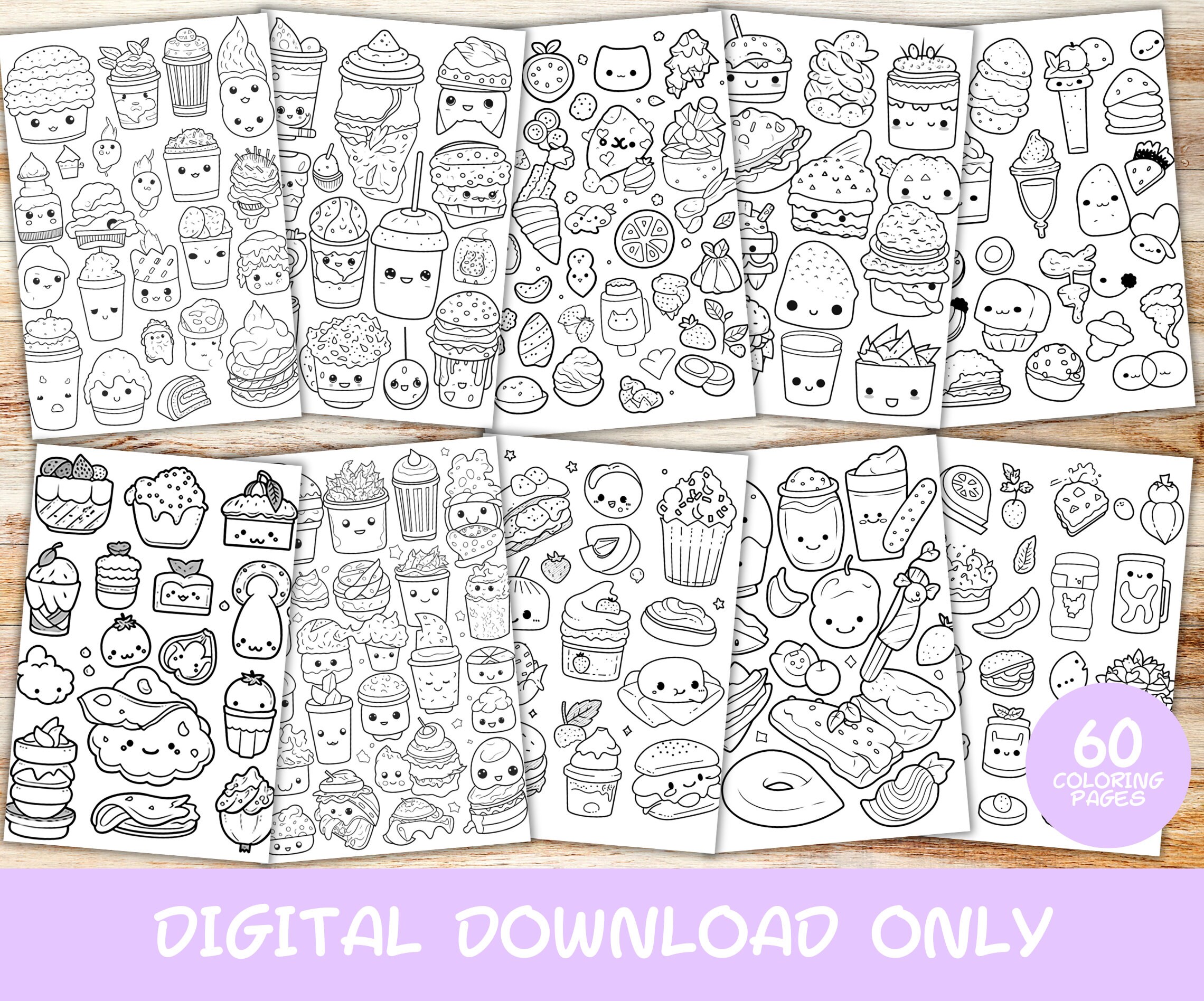 60 Kawaii Easy Doodles Coloring Pages Book Kids Adults - Etsy UK