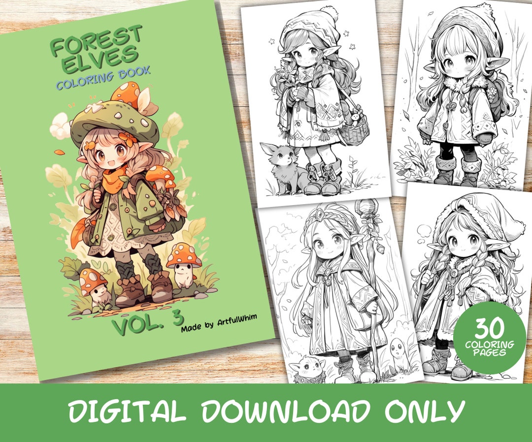 30 Forest Elves Volume 3 Coloring Pages Book, Kids, Adults Instant ...
