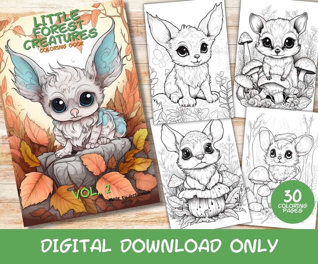 30 Little Forest Creatures Volume 2 Fantasy Coloring Pages Book, Kids ...