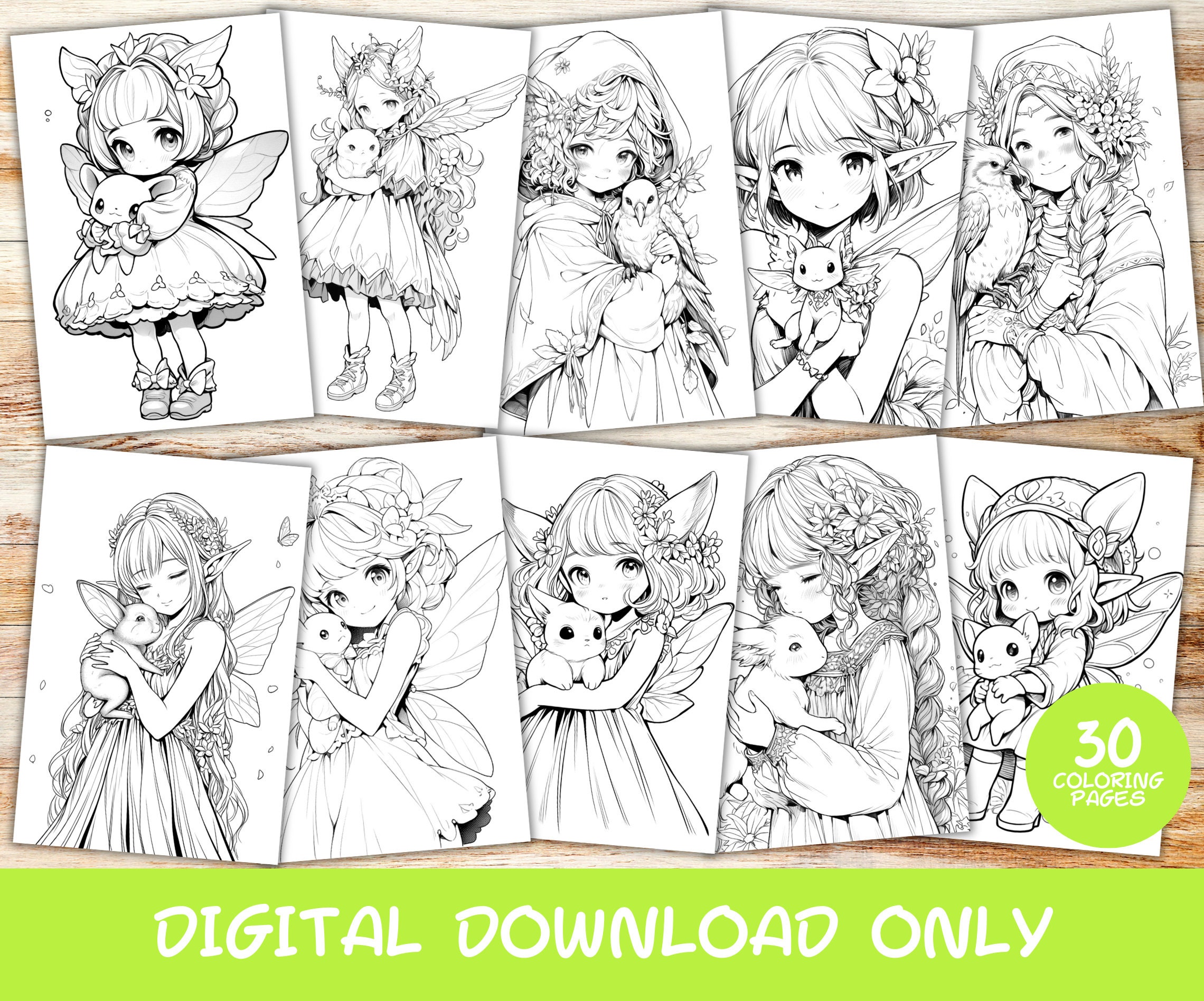 30 Fairies and Animals Volume 3 Coloring Pages Book Kids - Etsy