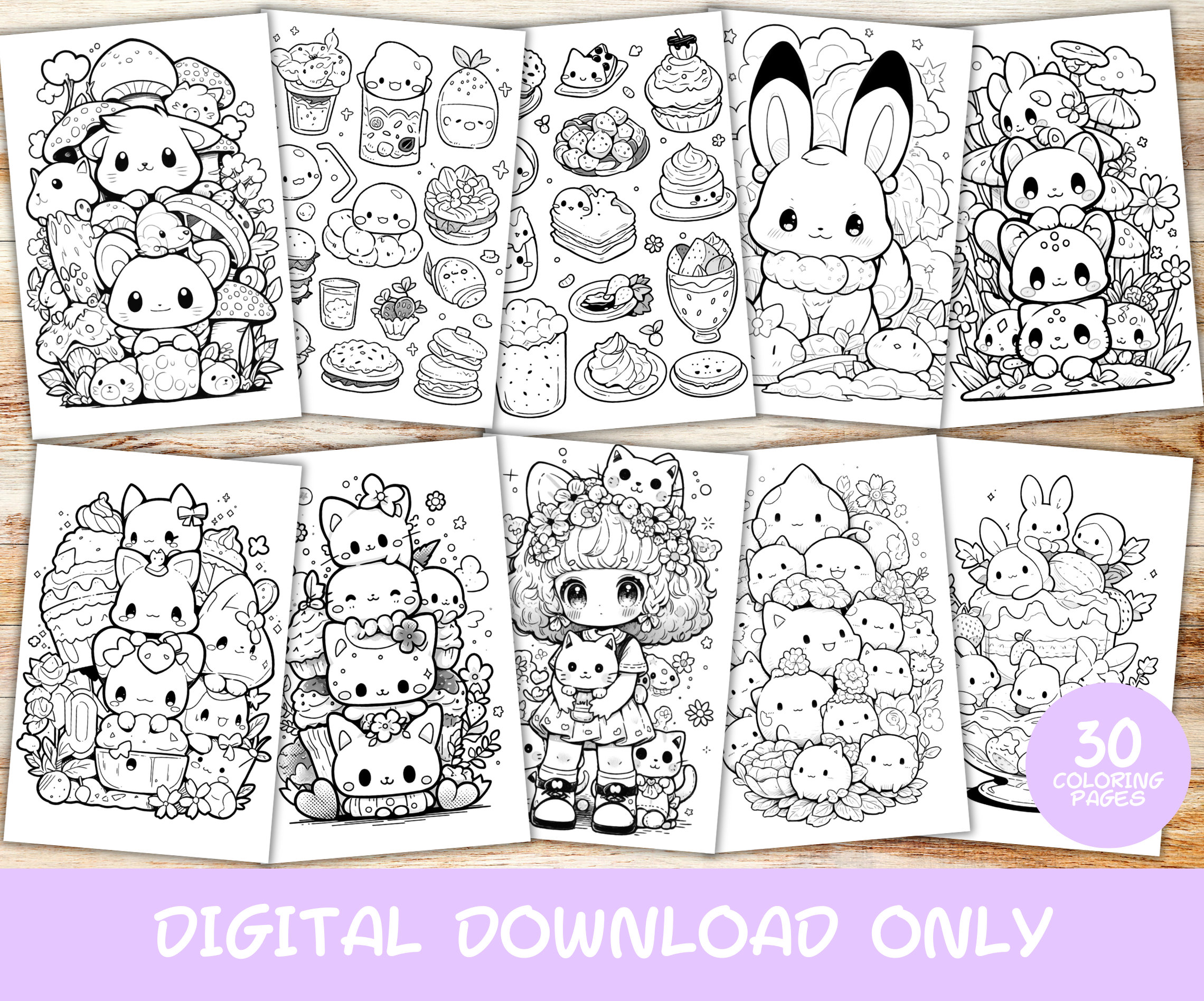 30 Kawaii Coloring Pages Volume 7, Kids, Adults, Instant Download ...