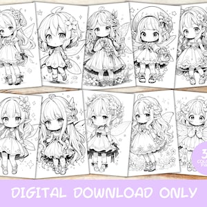 30 Kawaii Fairies Volume 1 Coloring Pages Book, Kids, Adult, Instant ...