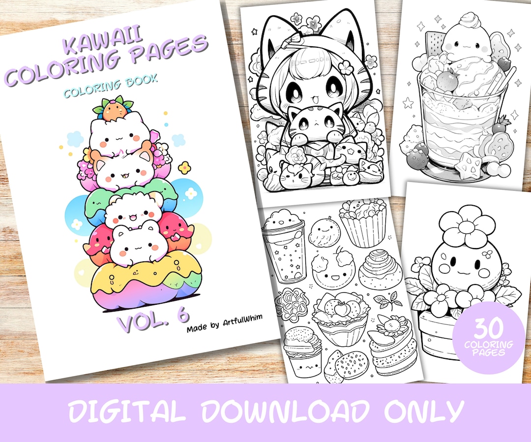 30 Kawaii Coloring Pages Volume 6, Kids, Adults, Instant Download ...
