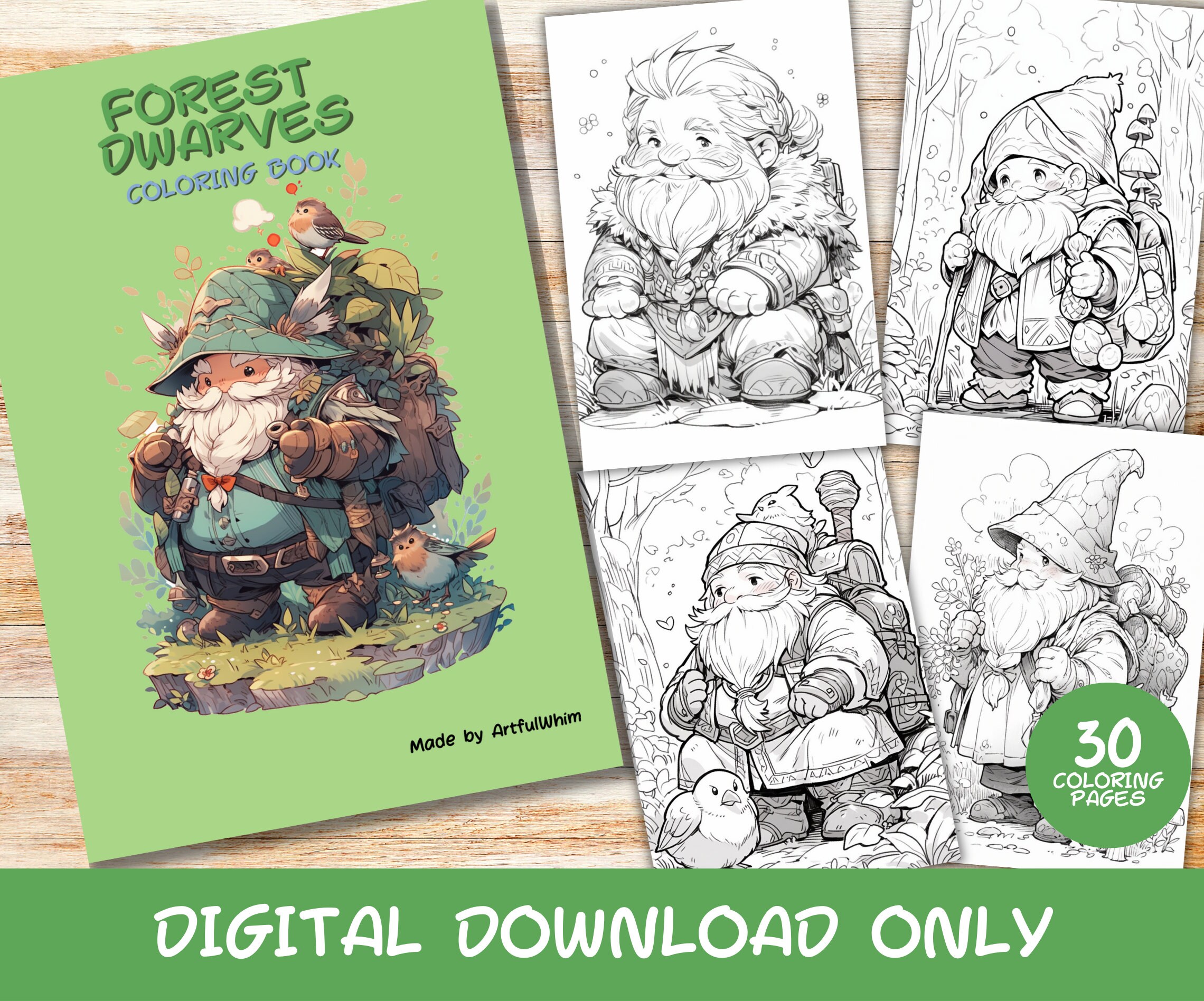 30 Forest Dwarves Coloring Pages Book, Kids, Adults Instant Download ...