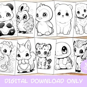 30 Kawaii Animals Volume 1 Coloring Pages Book, Kids, Adults, Instant ...