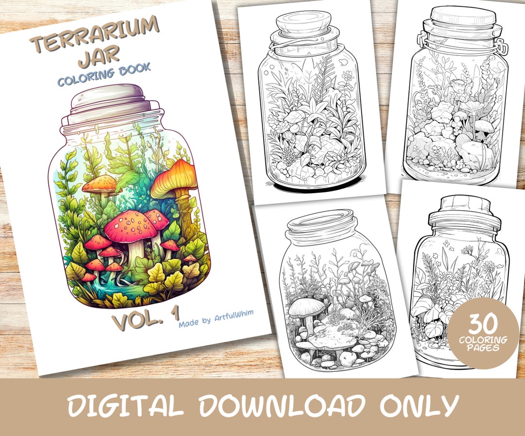 30 Terrarium Jar Volume 1 Coloring Pages Book, Adults, Instant Download ...