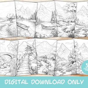 30 Stress Relief Landscapes Coloring Pages Book, Adults, Instant ...