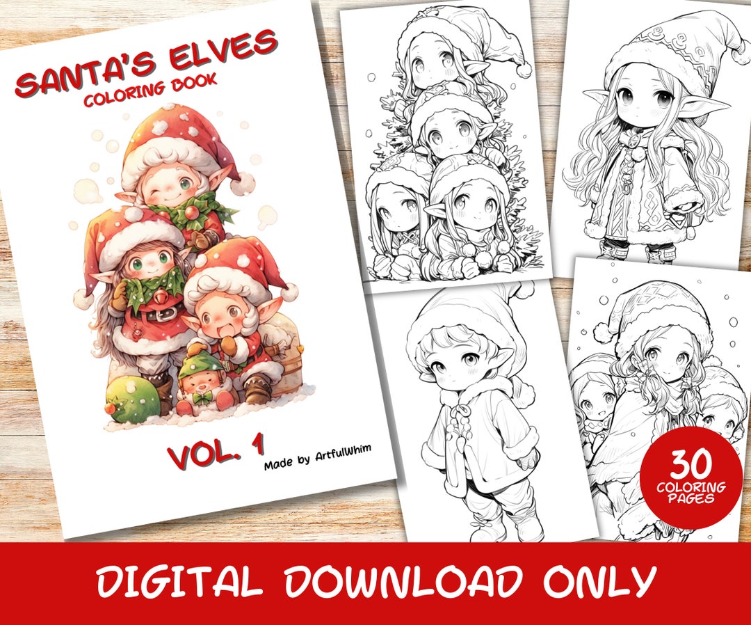 30 Santa's Elves Volume 1 Coloring Pages Book, Kids, Instant Download ...
