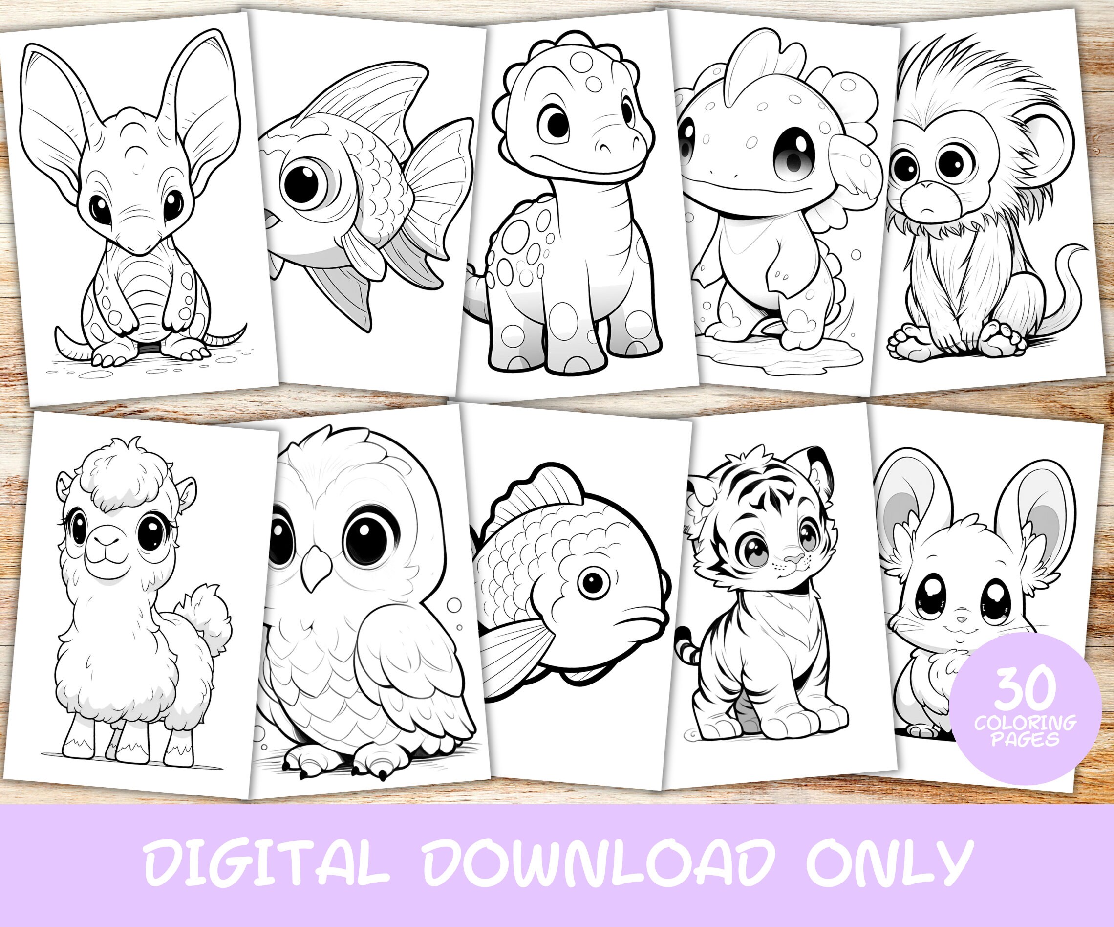 30 Kawaii Animals Volume 5 Coloring Pages Book Kids Instant - Etsy
