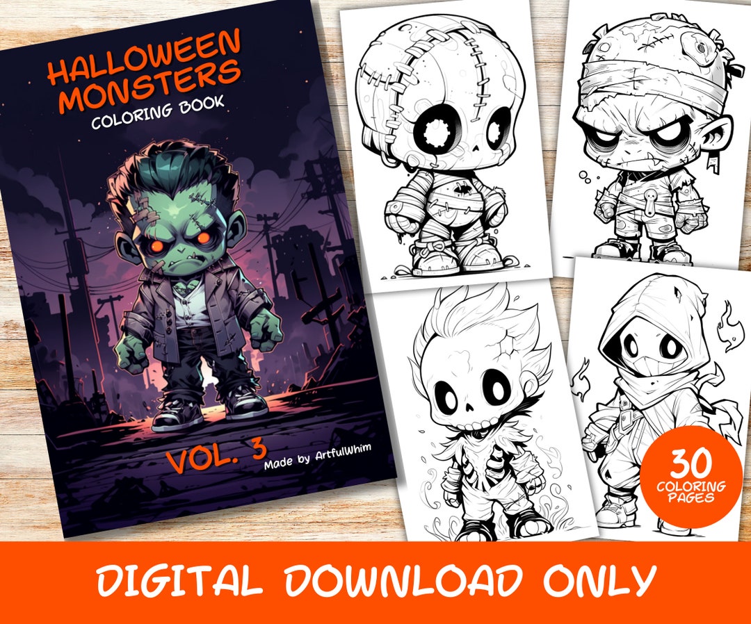 30 Halloween Monsters Volume 3 Coloring Pages Book, Adults, Instant ...