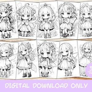 30 Kawaii Fairies Volume 1 Coloring Pages Book, Kids, Adult, Instant ...