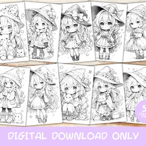 30 Kawaii Witches Volume 2 Coloring Pages Book, Kids, Adult, Instant ...