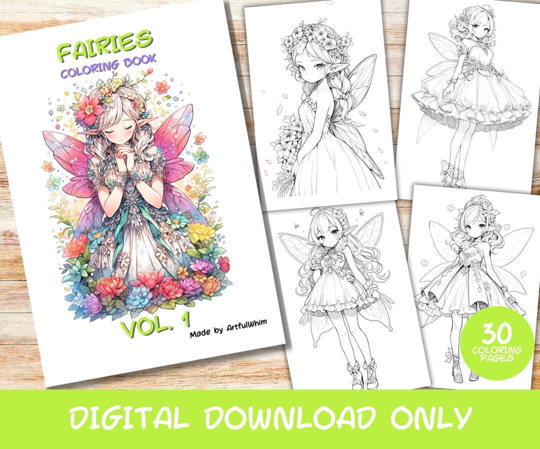 30 Fairies Volume 1 Coloring Pages Book, Kids, Adults, Instant Download ...