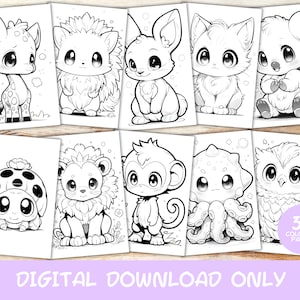 30 Kawaii Animals Volume 1 Coloring Pages Book, Kids, Adults, Instant ...