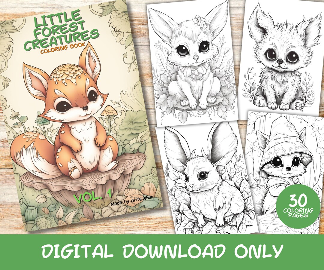 30 Little Forest Creatures Volume 1 Fantasy Coloring Pages Book, Kids ...