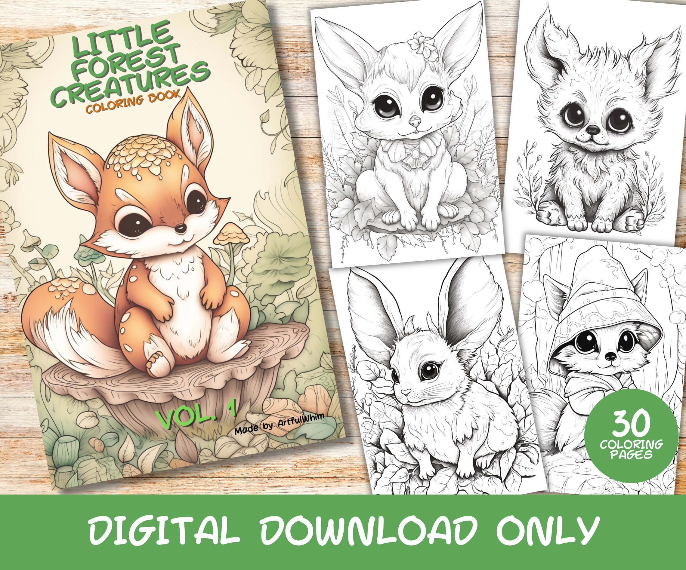 30 Little Forest Creatures Volume 1 Fantasy Coloring Pages Book, Kids ...