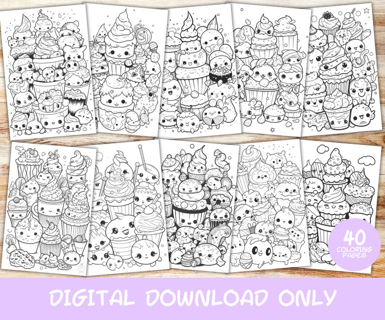 40 Kawaii Bakery Sweets Coloring Pages Book Volume 2, Kids, Adults ...