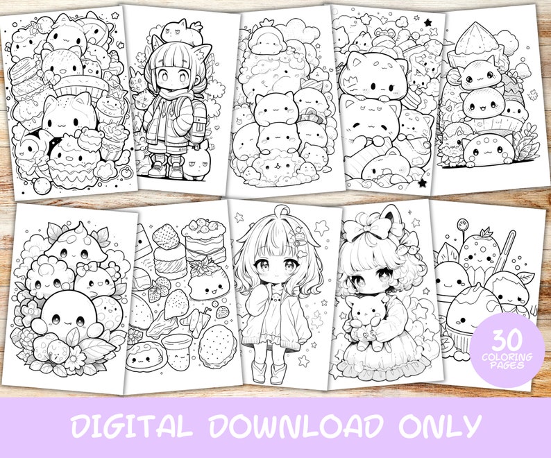 30 Kawaii Coloring Pages Volume 7, Kids, Adults, Instant Download ...