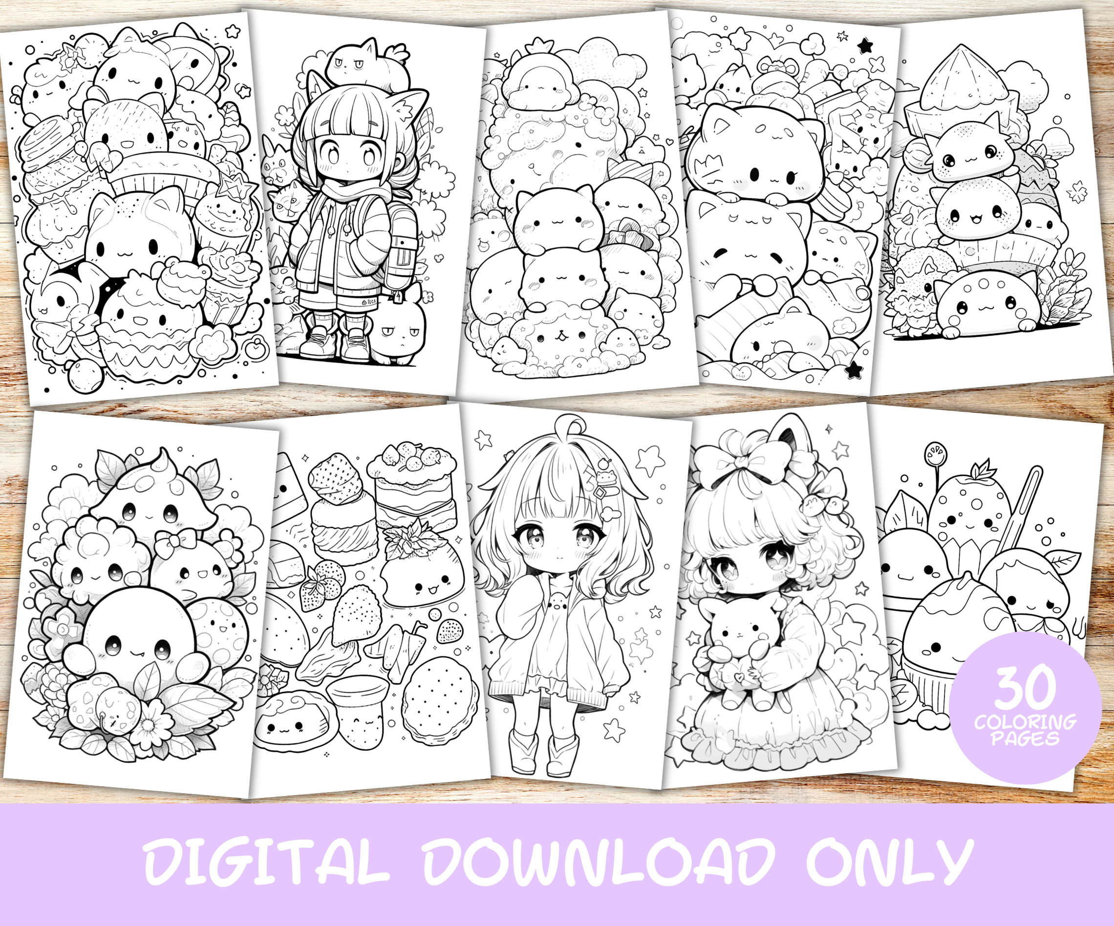 30 Kawaii Coloring Pages Volume 7, Kids, Adults, Instant Download ...