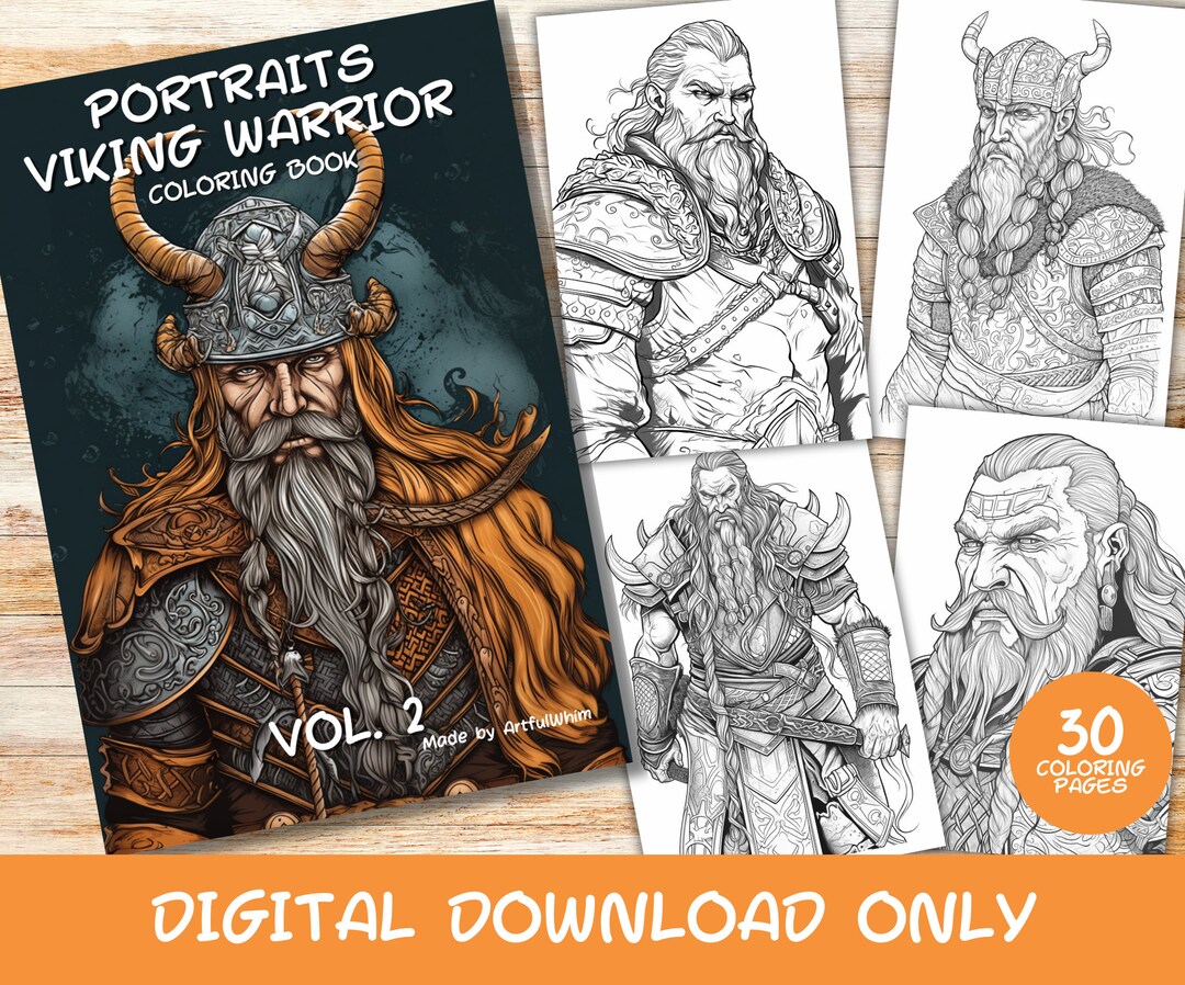 30 Portraits Viking Warrior Coloring Pages Book Volume 2 - Etsy