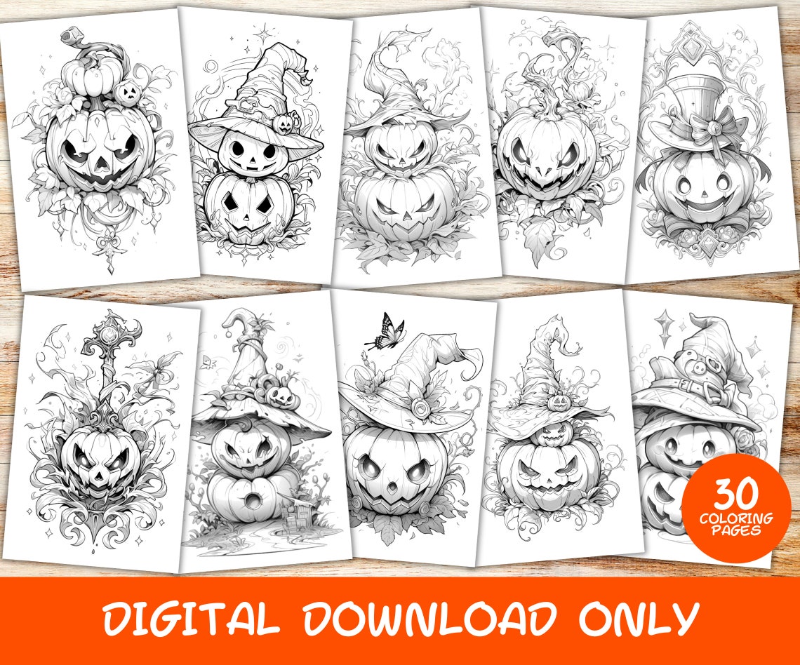 30 Halloween Scary Pumpkin Volume 2 Coloring Pages Book, Adults ...