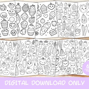 60 Kawaii Easy Doodles Coloring Pages Book, Kids, Adults, Instant ...