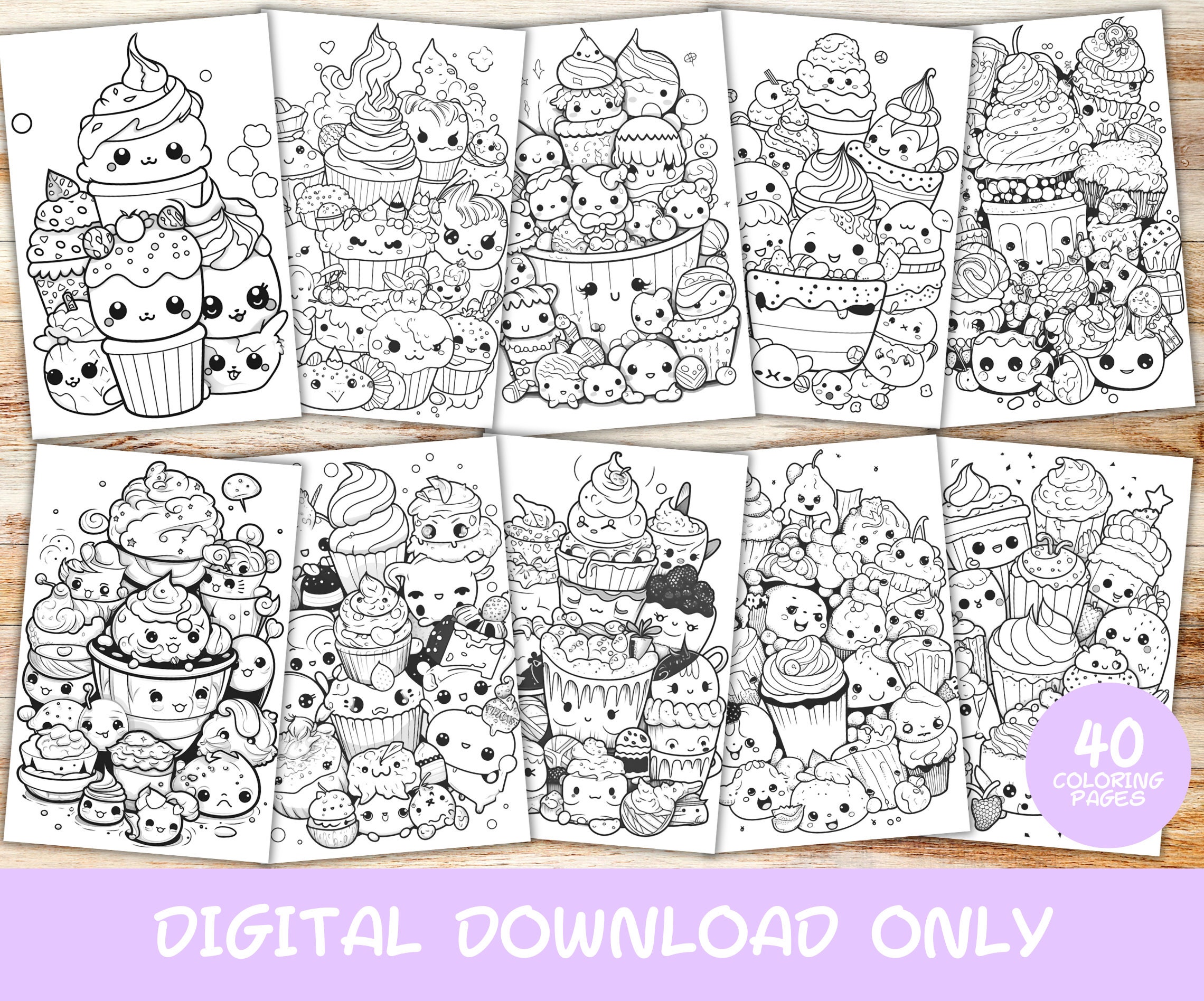 40 Kawaii Bakery Sweets Coloring Pages Book Volume 2 Kids - Etsy