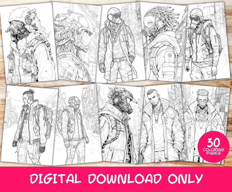 30 Cyberpunk Humans Volume 4 Coloring Pages Book, Kids, Adults Instant ...