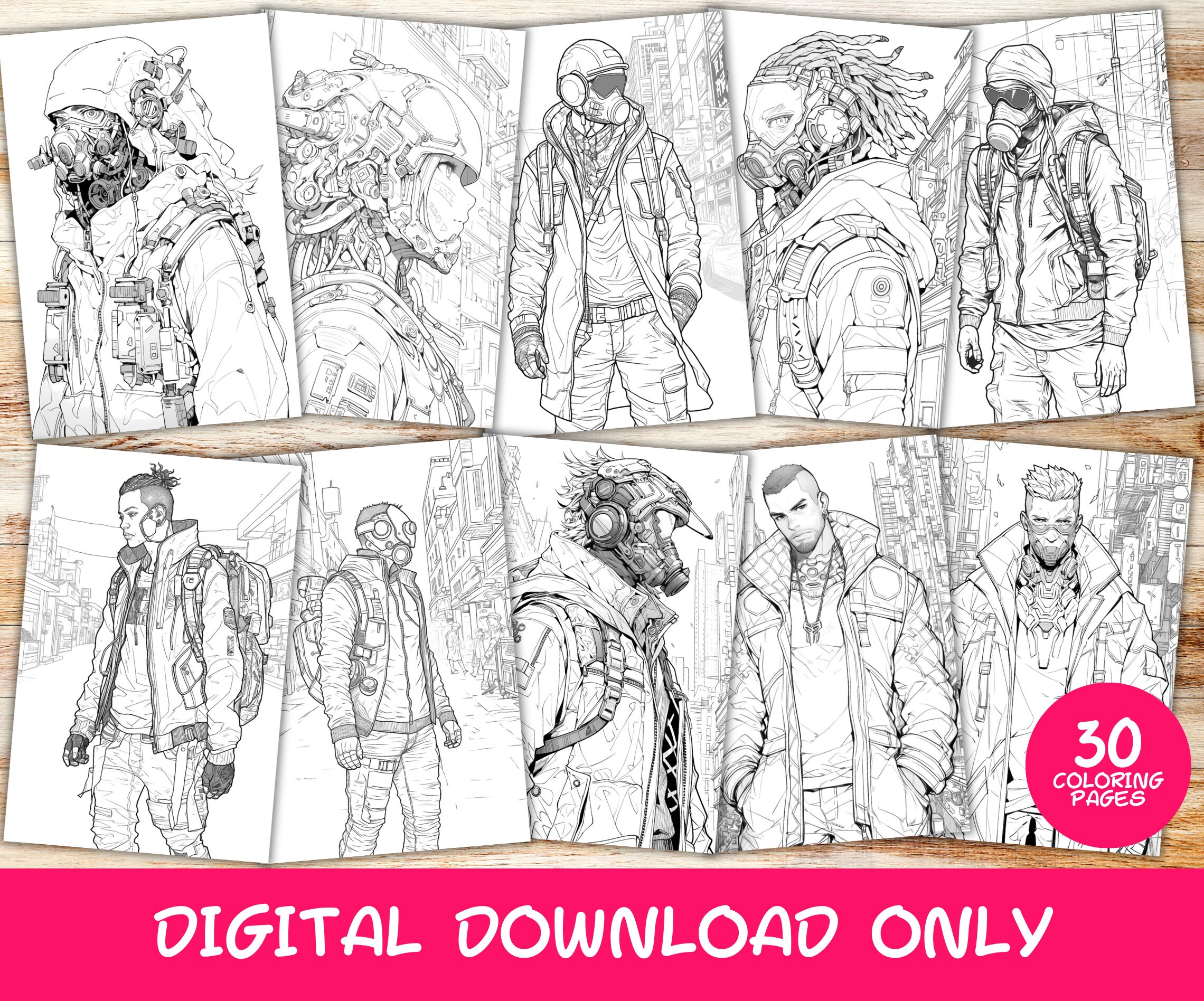 30 Cyberpunk Humans Volume 4 Coloring Pages Book, Kids, Adults Instant ...