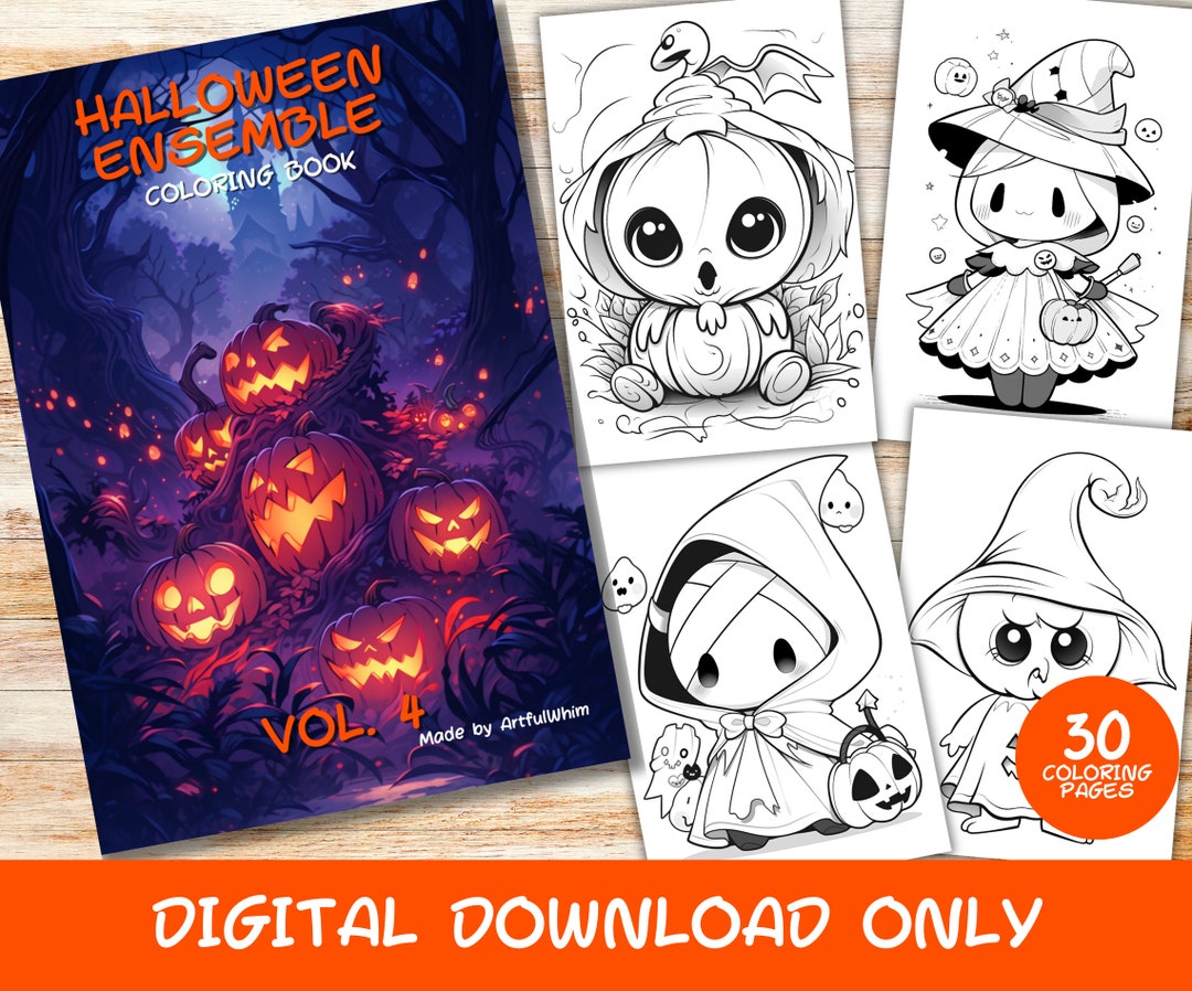 30 Halloween Ensemble Volume 4 Coloring Pages Book, Adults, Instant ...