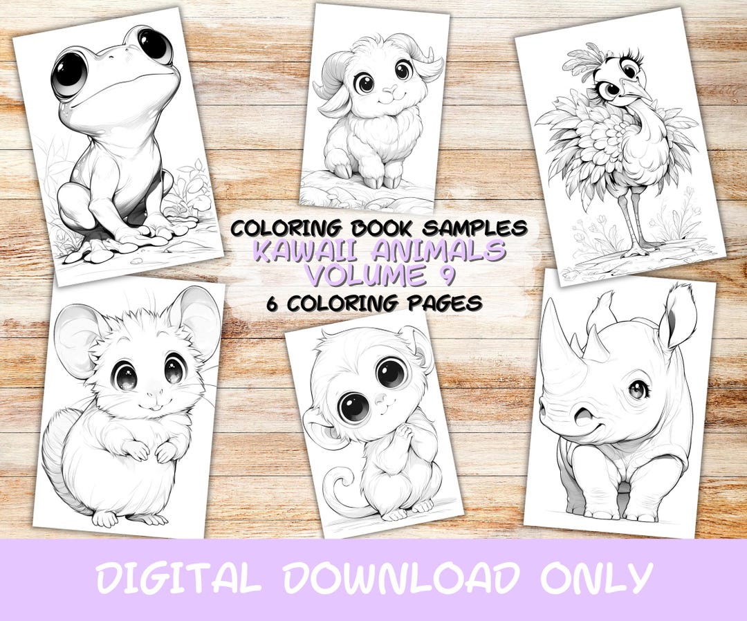 6 Samples Kawaii Animals Coloring Pages Volume 9 by Artfulwhim, Kids ...