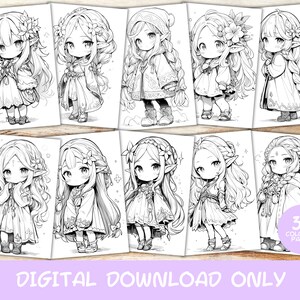 30 Kawaii Elf Girls Volume 1 Coloring Pages Book, Kids, Adult, Instant ...