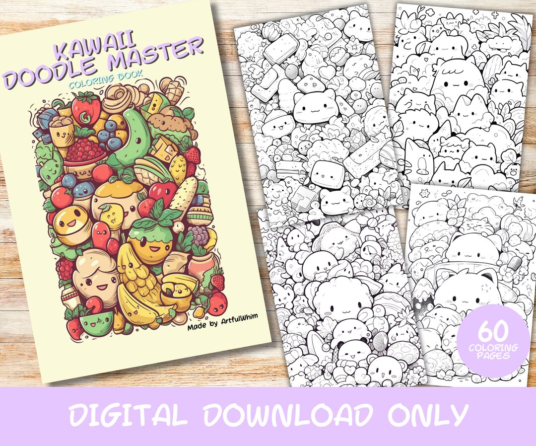 60 Kawaii Doodle Master Coloring Pages Book, for Adults, Instant ...
