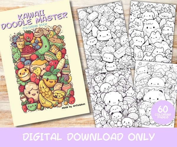 Kawaii Coloring Pages, Cute Coloring Pages, 50 Pages, PDF Digital ...