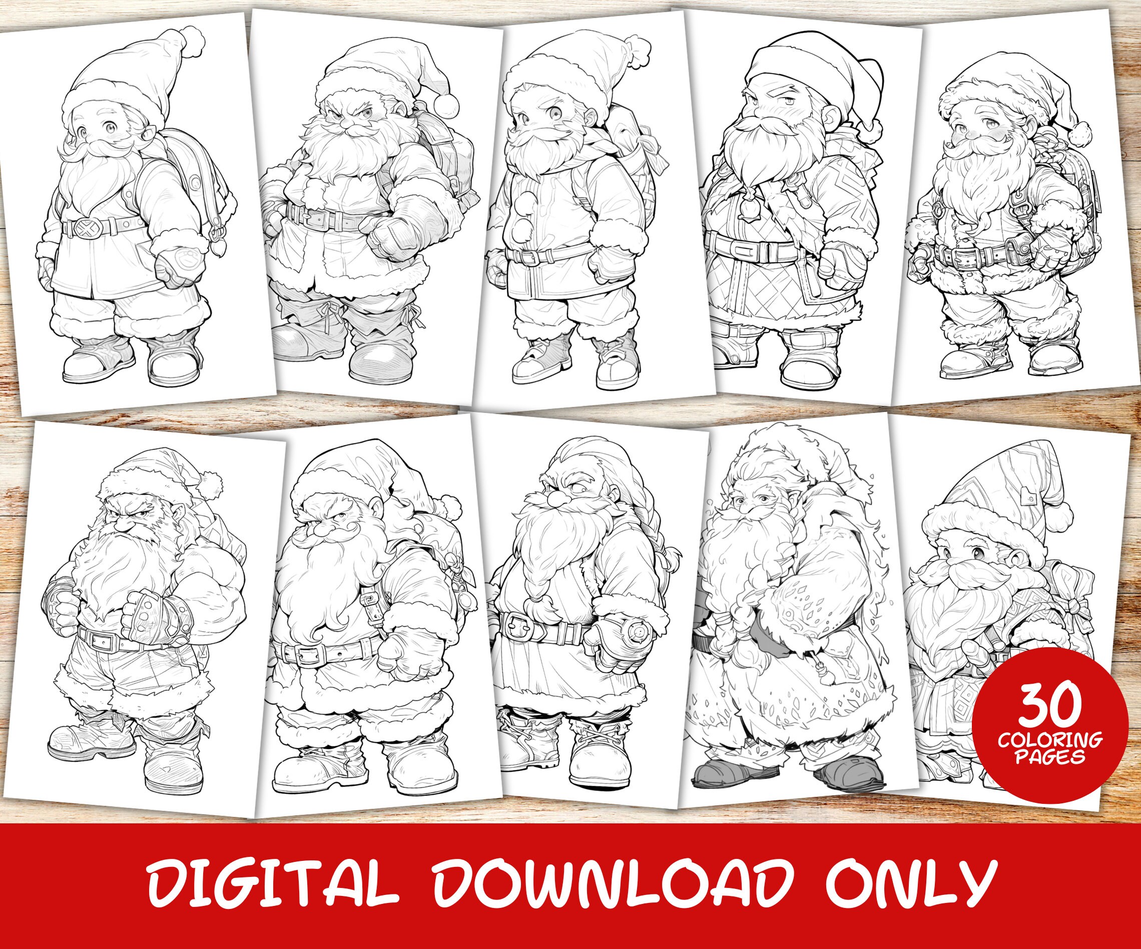 30 Santa Claus Volume 1 Coloring Pages Book, Kids, Instant Download ...