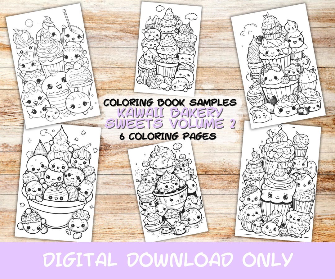 6 Samples Kawaii Bakery Sweets Coloring Pages Volume 2 by Artfulwhim ...