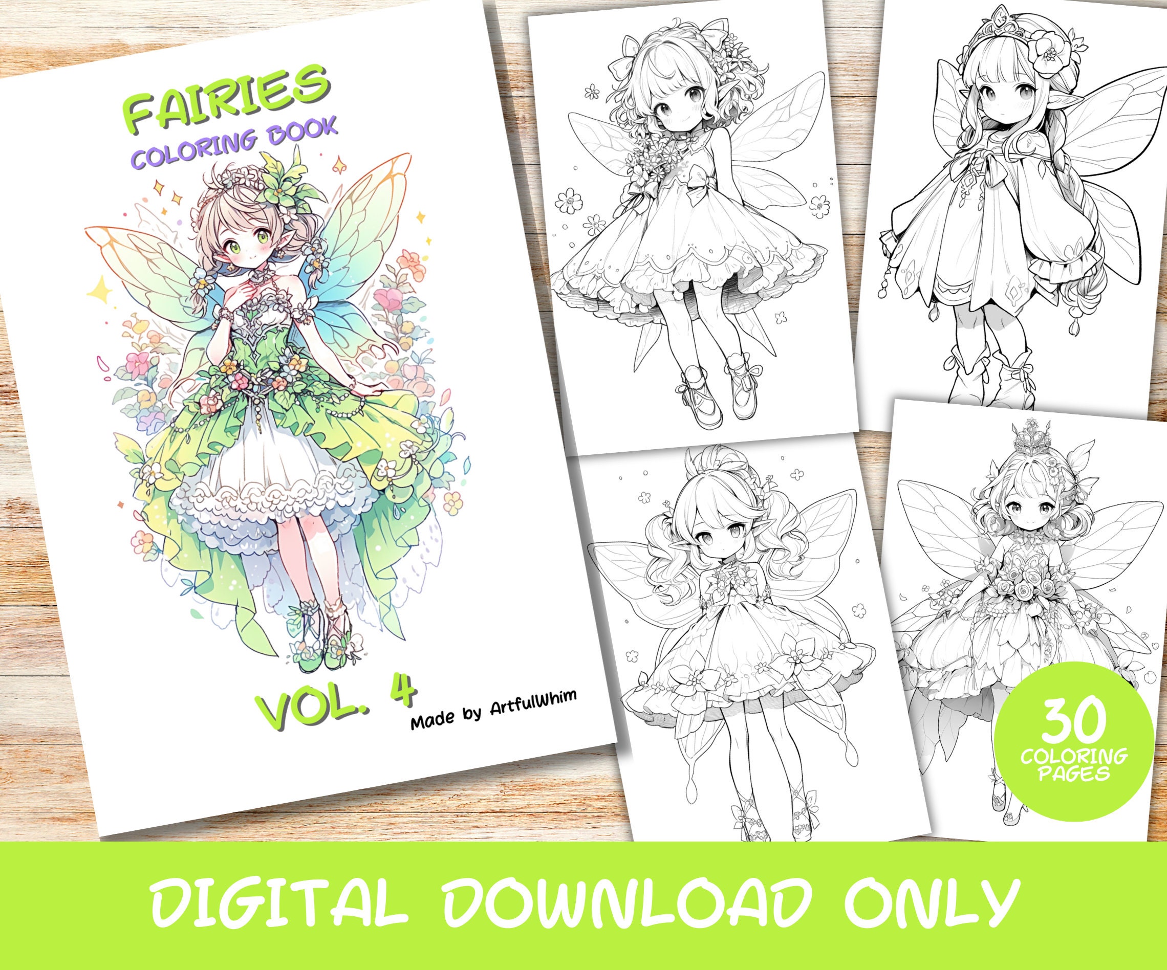 30 Fairies Volume 4 Coloring Pages Book, Kids, Adults, Instant Download ...