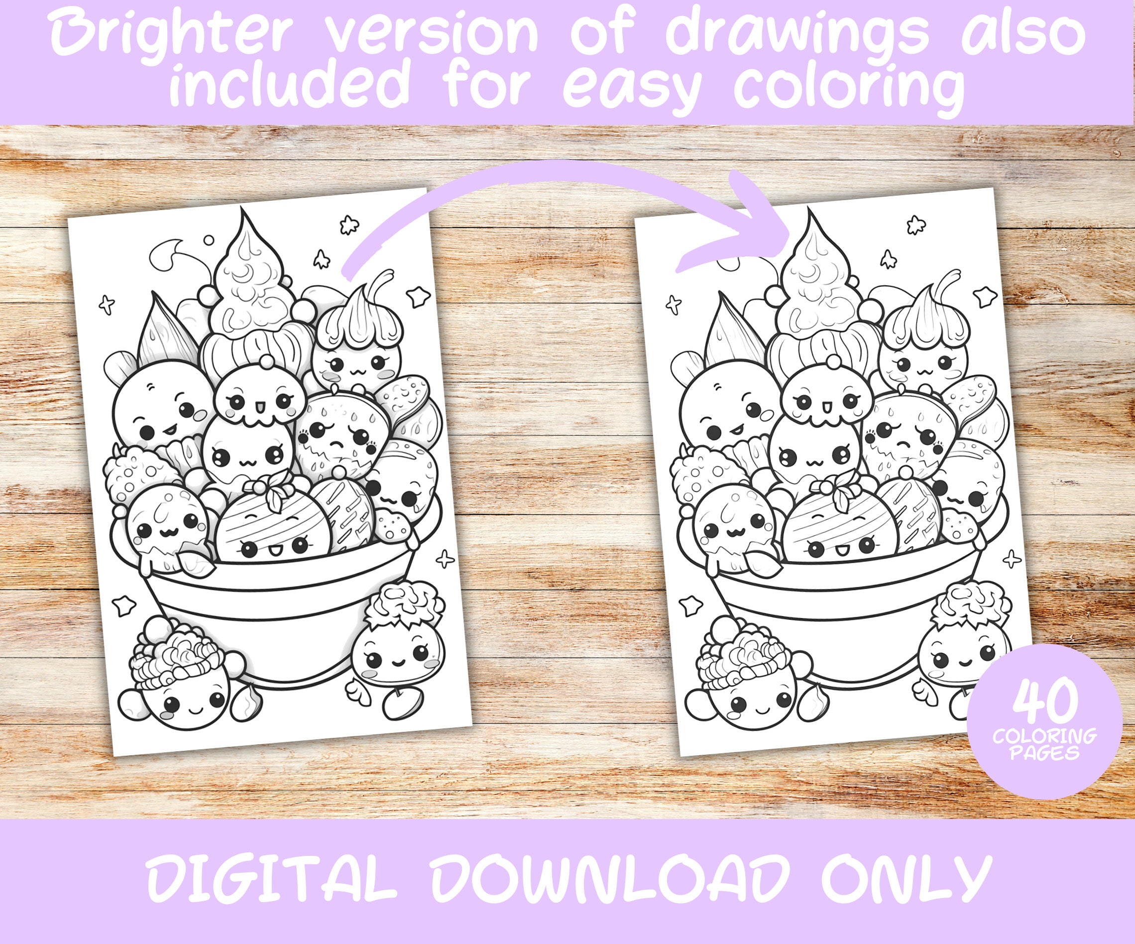 40 Kawaii Bakery Sweets Coloring Pages Book Volume 2 Kids - Etsy