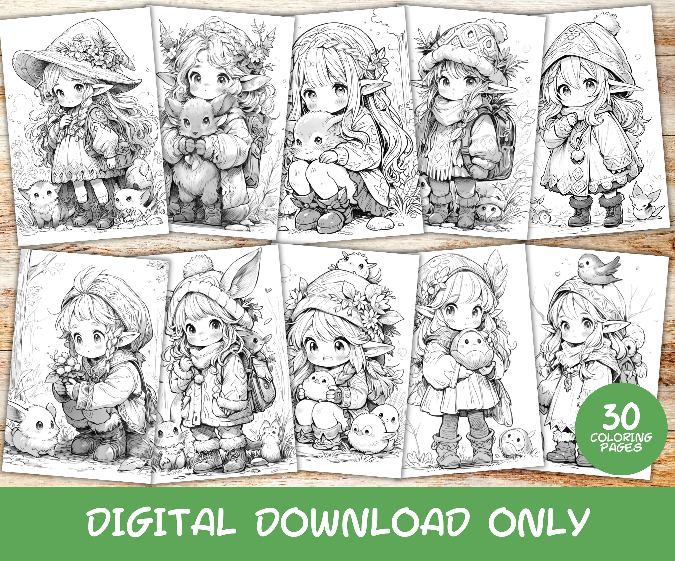 30 Forest Elves Volume 1 Coloring Pages Book, Kids, Adults Instant ...