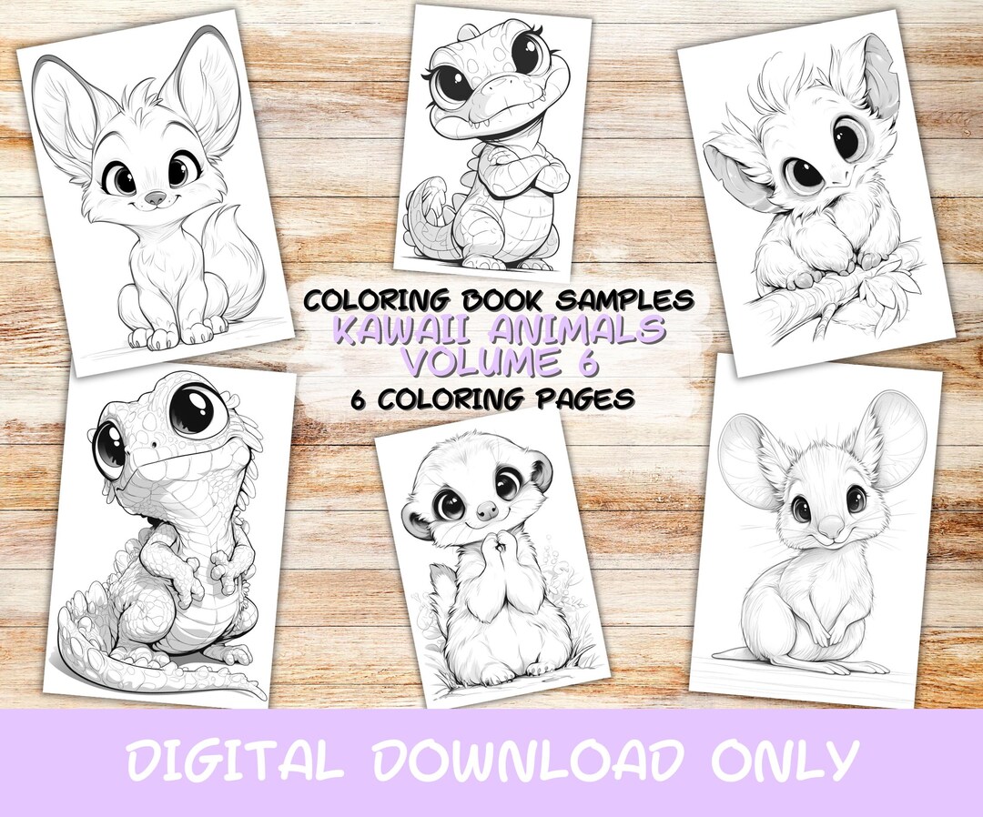 6 Samples Kawaii Animals Coloring Pages Volume 6 by Artfulwhim, Kids ...