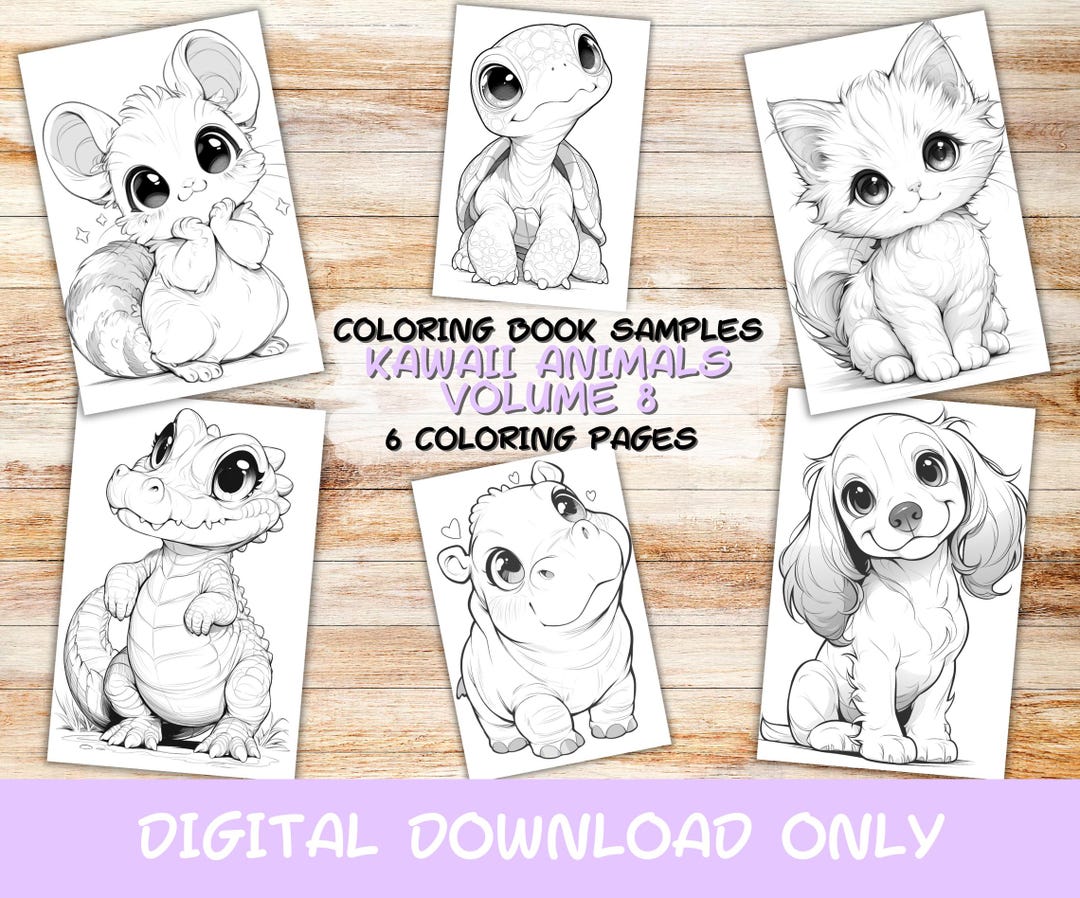 6 Samples Kawaii Animals Coloring Pages Volume 8 by Artfulwhim, Kids ...