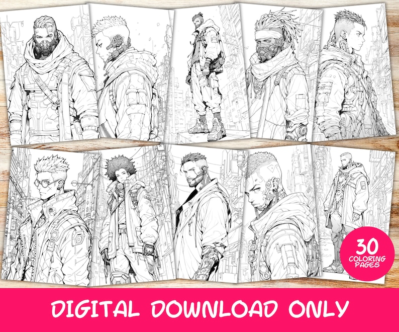 30 Cyberpunk Humans Volume 4 Coloring Pages Book, Kids, Adults Instant ...