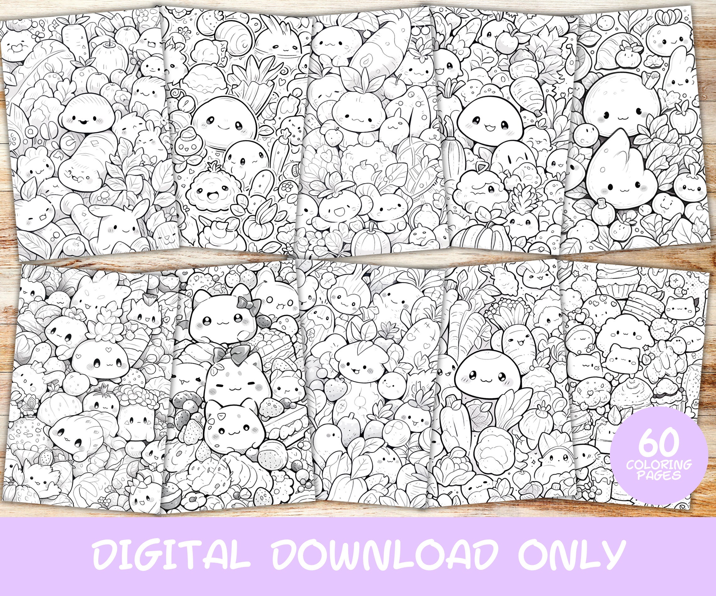 60 Kawaii Doodle Master Coloring Pages Book for Adults - Etsy Australia