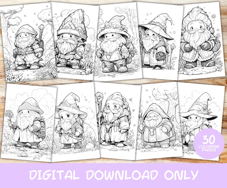 30 Kawaii Dwarves Volume 1 Coloring Pages Book, Kids, Adult, Instant ...