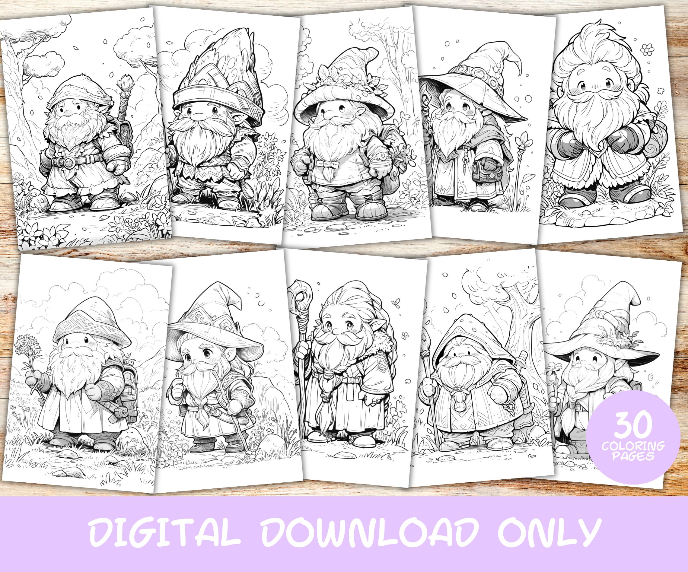 30 Kawaii Dwarves Volume 1 Coloring Pages Book, Kids, Adult, Instant ...