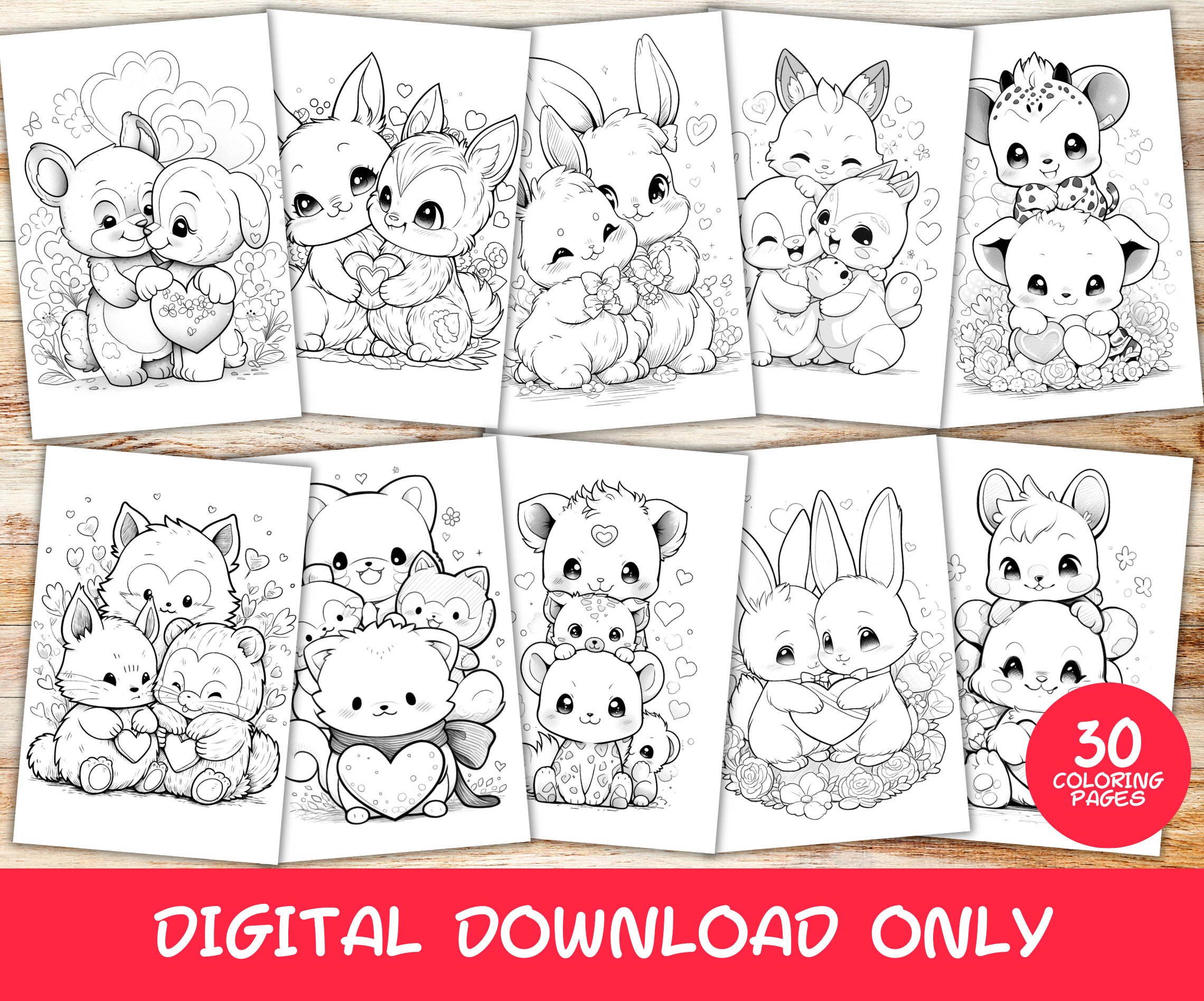 30 Valentines Day Cute Animals Volume 1 Coloring Pages Book, Kids ...